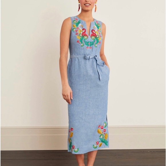 Boden | Dresses | Nwt88 Boden Cora Chambray Floral Swan Embroidered ...